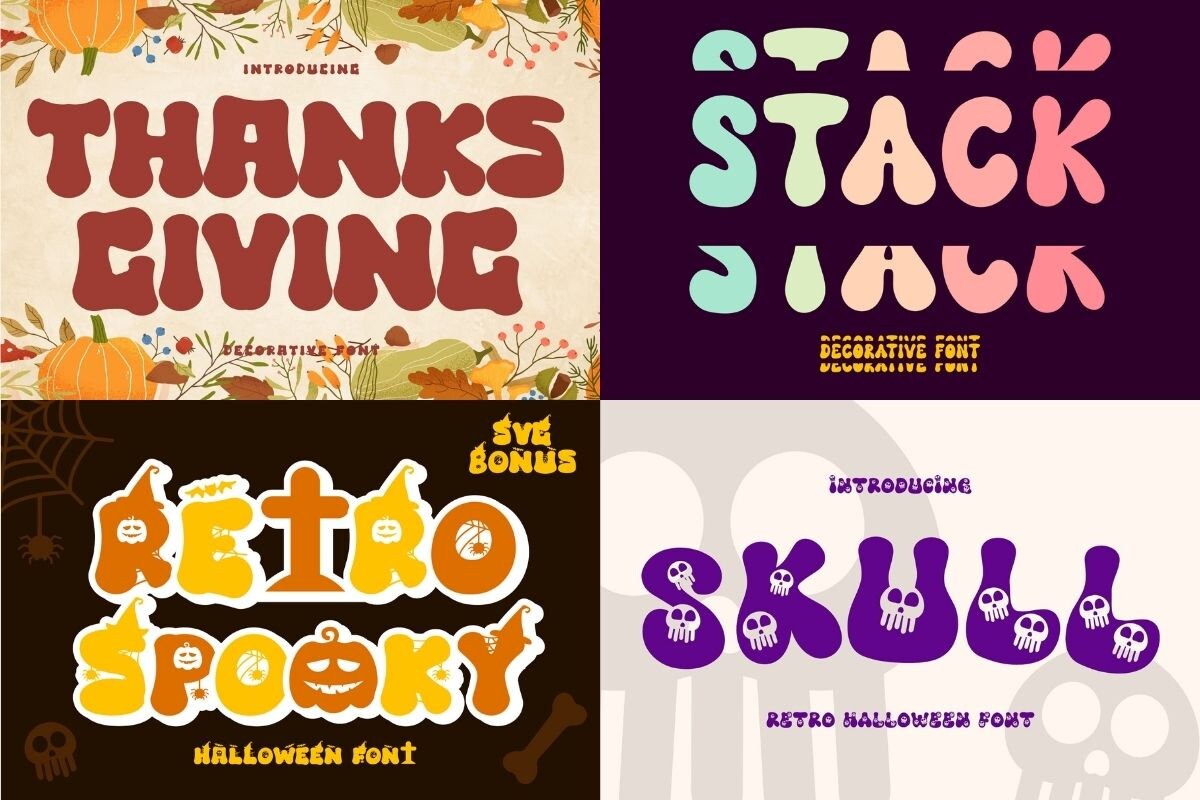 20 Groovy Font Bundle, Procreate Font, Halloween Fonts, Cricut ...