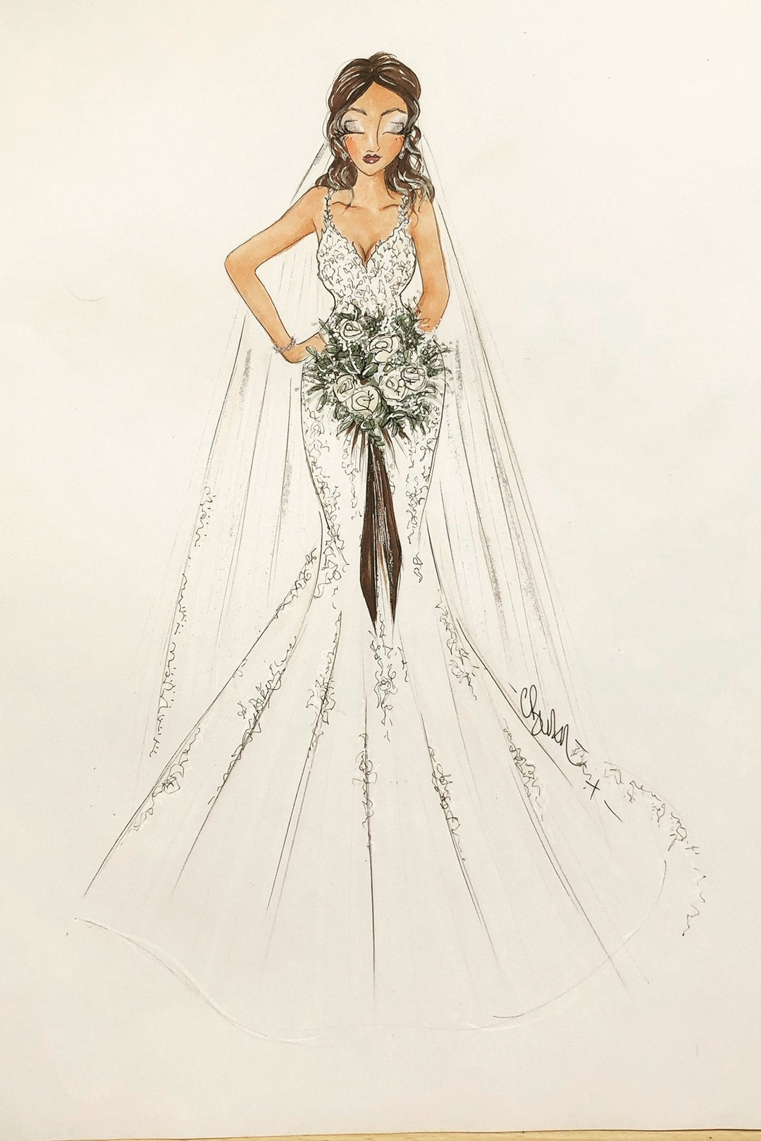 Bridal Illustration Unique Art Personalised Wedding Anniversary Gift - Etsy