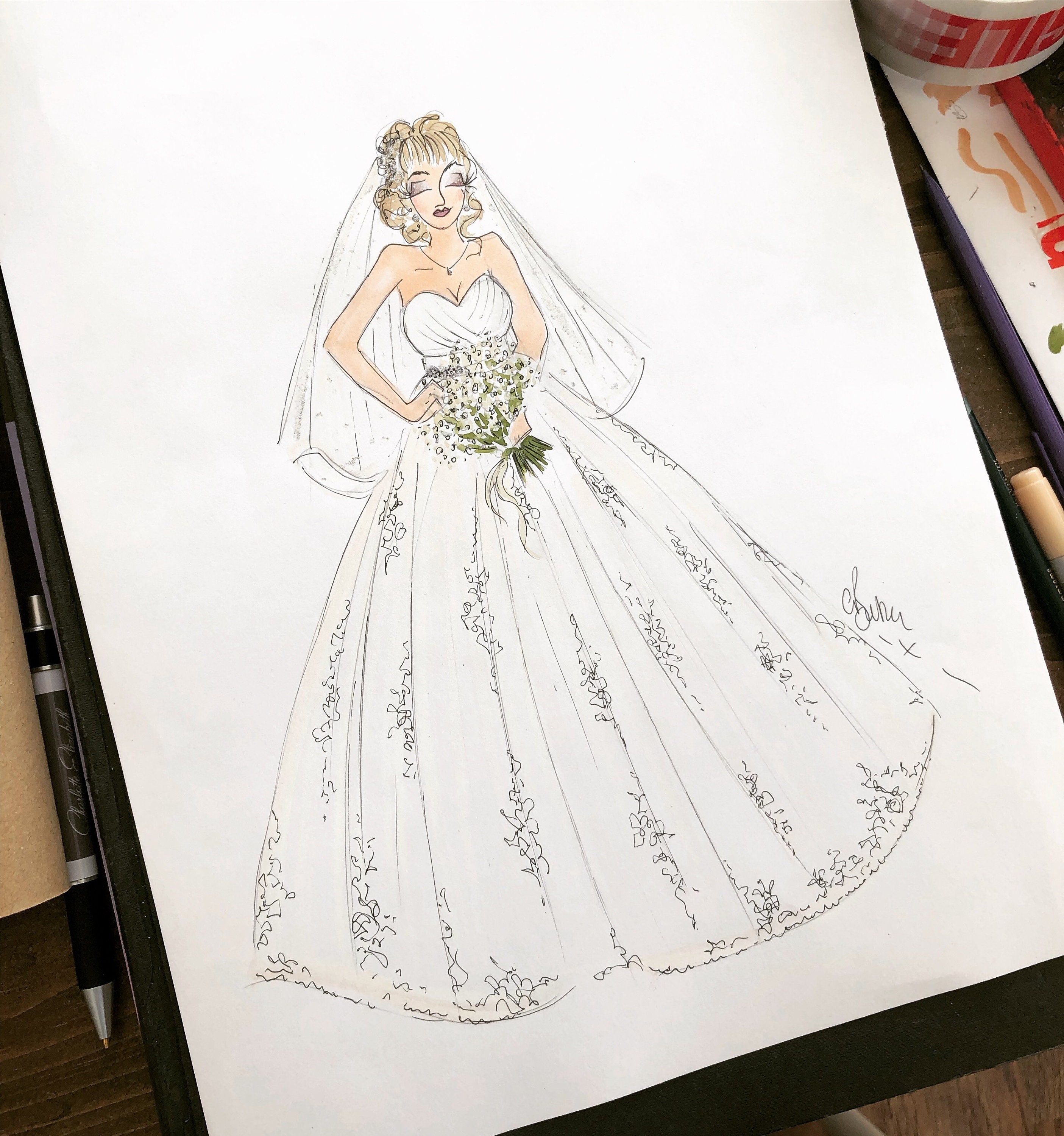 Bridal Illustration Unique Art Personalised Wedding - Etsy