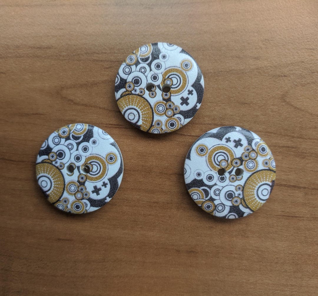 SET of 3 BUTTONS of Rings/ Wooden Buttons/ Gear Buttons/ Colorful Ring ...