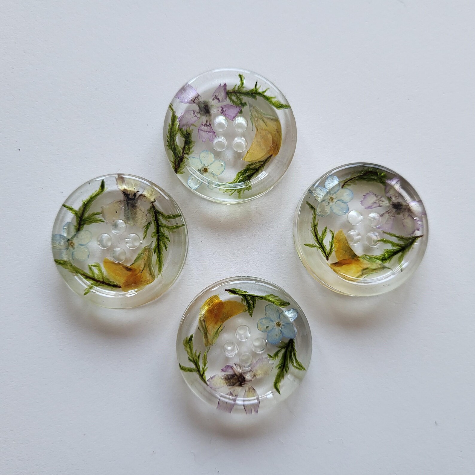 Floral and Moss Handmade Buttons in Pieces (not Sets)/ Epoxy Resin ...
