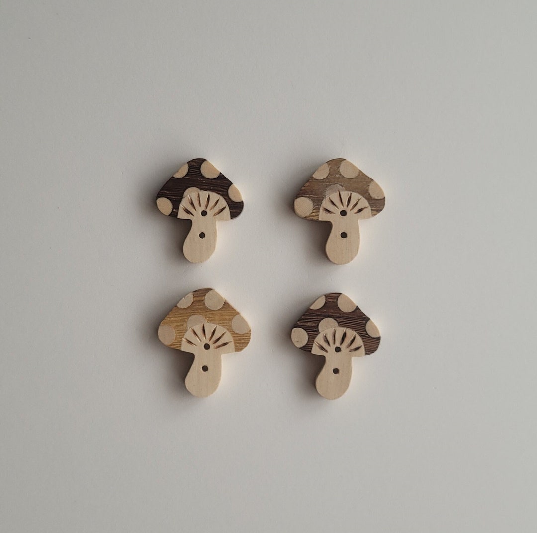 Mushroom HANDMADE Buttons in PIECES or SETS/ Wooden Buttons/ Wooden 2 ...