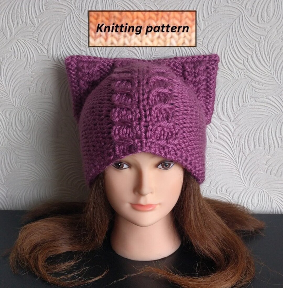 Knitting Pattern - Cat Ear Hat Knitting Pattern - Instant Download Knit ...