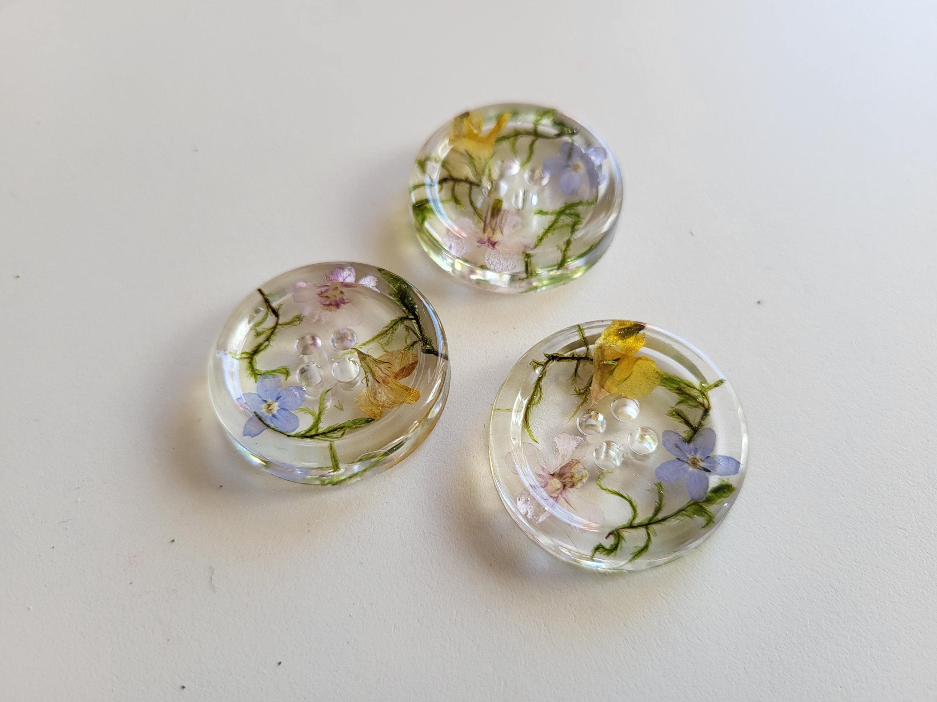 Floral and Moss Handmade Buttons in Pieces (not Sets)/ Epoxy Resin ...