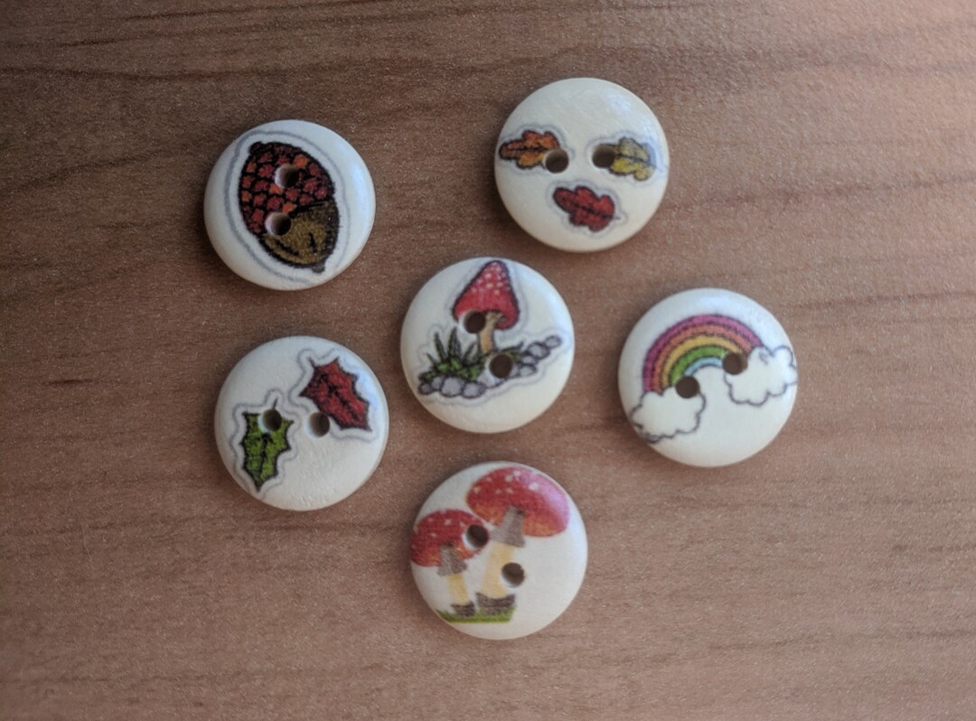 SET of 6 BUTTONS of Different Nature Elements/ Wooden Buttons/ Forest ...