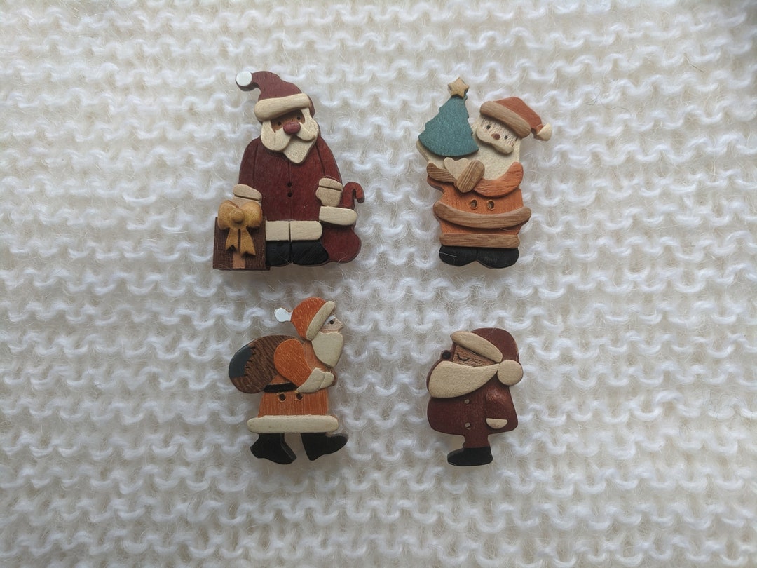 Santa HANDMADE Buttons in PIECES or SETS/ Wooden 2 Hole Button/ Santa ...