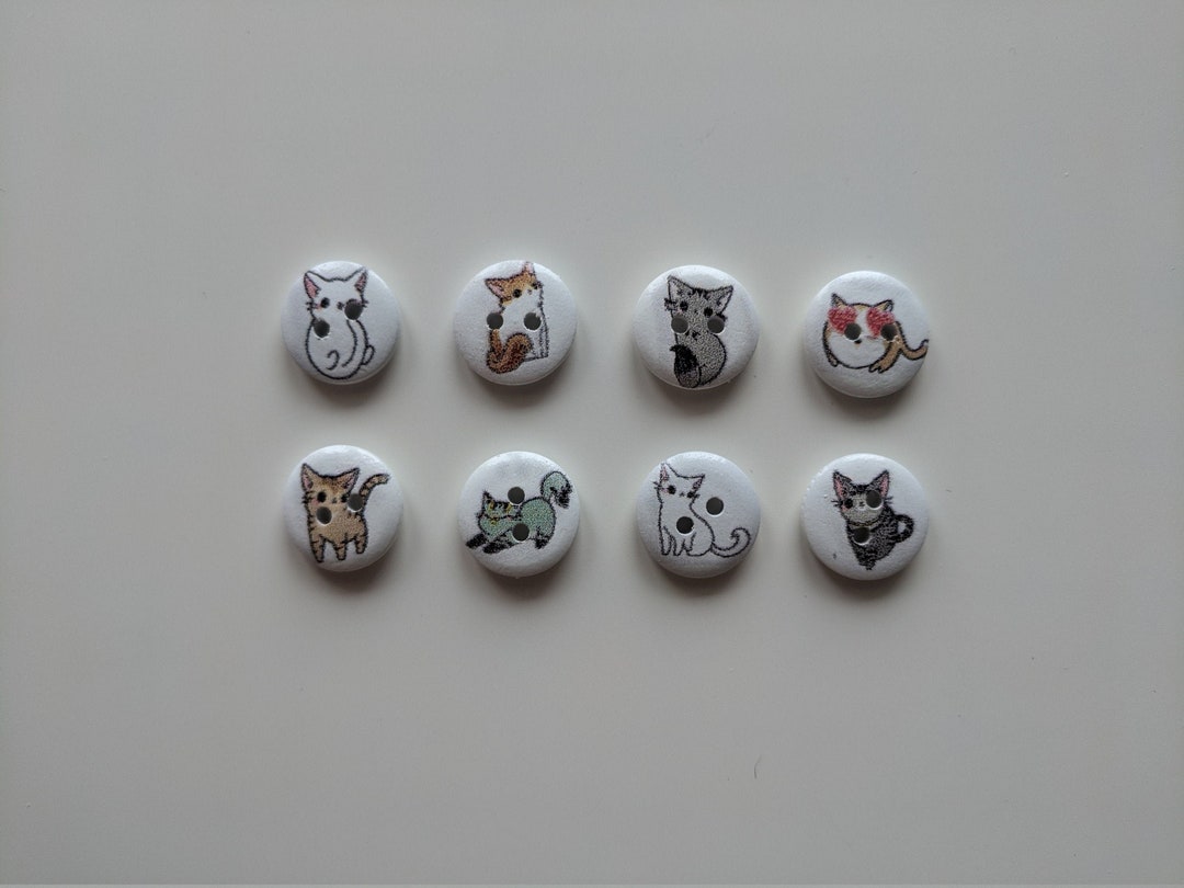SET of 10 BUTTONS of Different Cats/ Wooden Buttons/ Cat Buttons ...