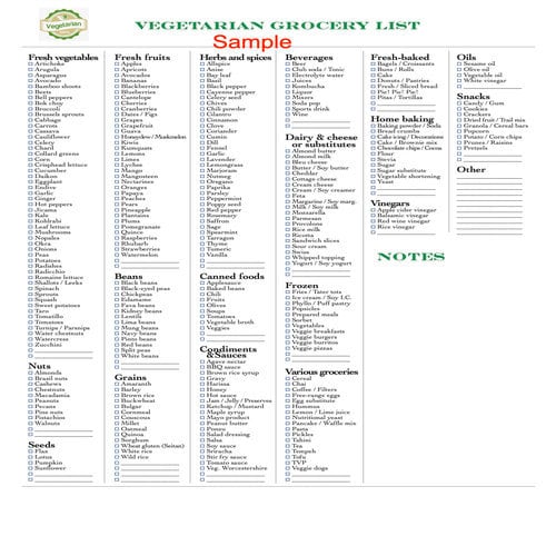 Vegetarian Grocery List - Etsy