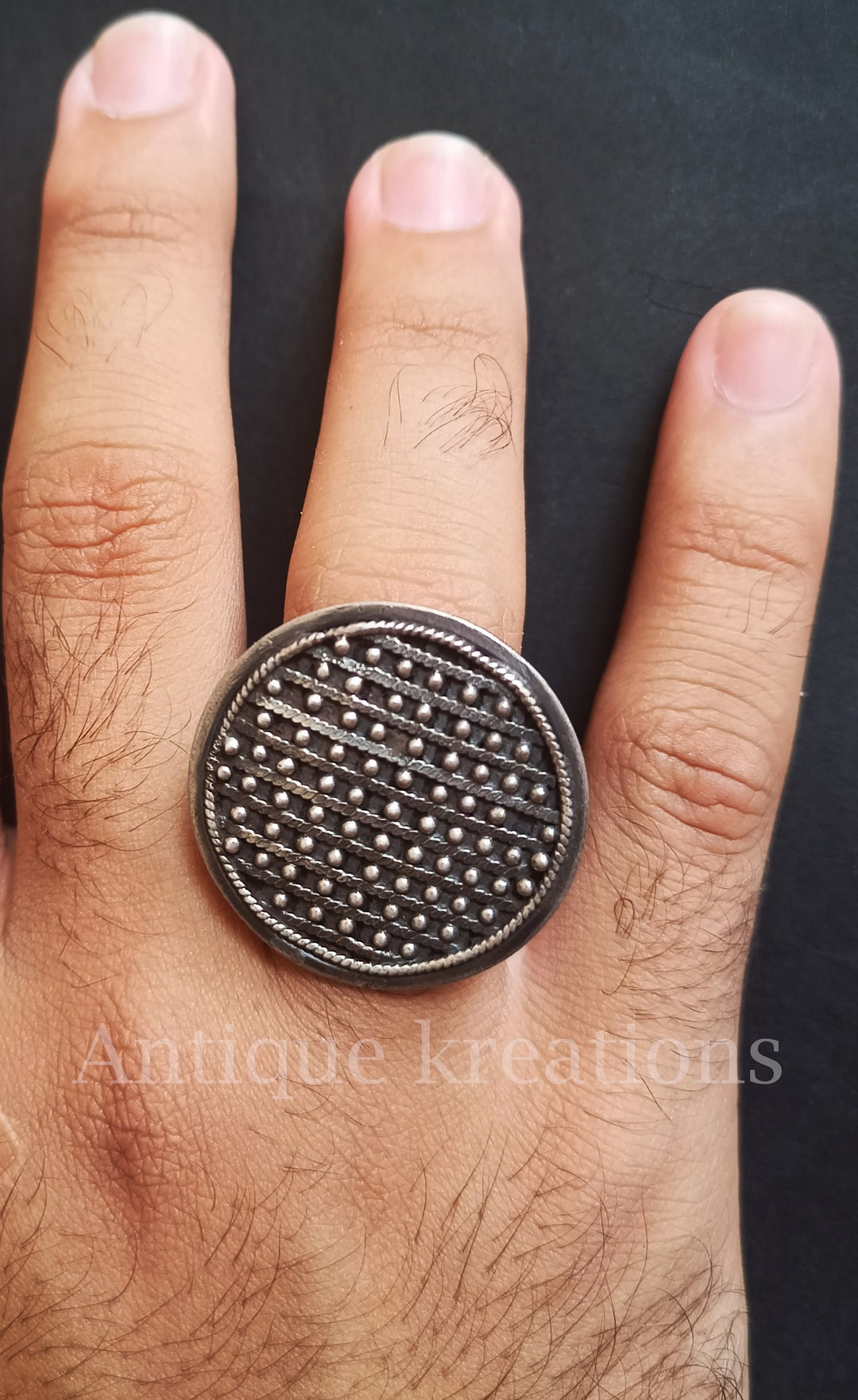 Sterling Silver Shield Ring, Large Silver Granulation Statement Ring ...