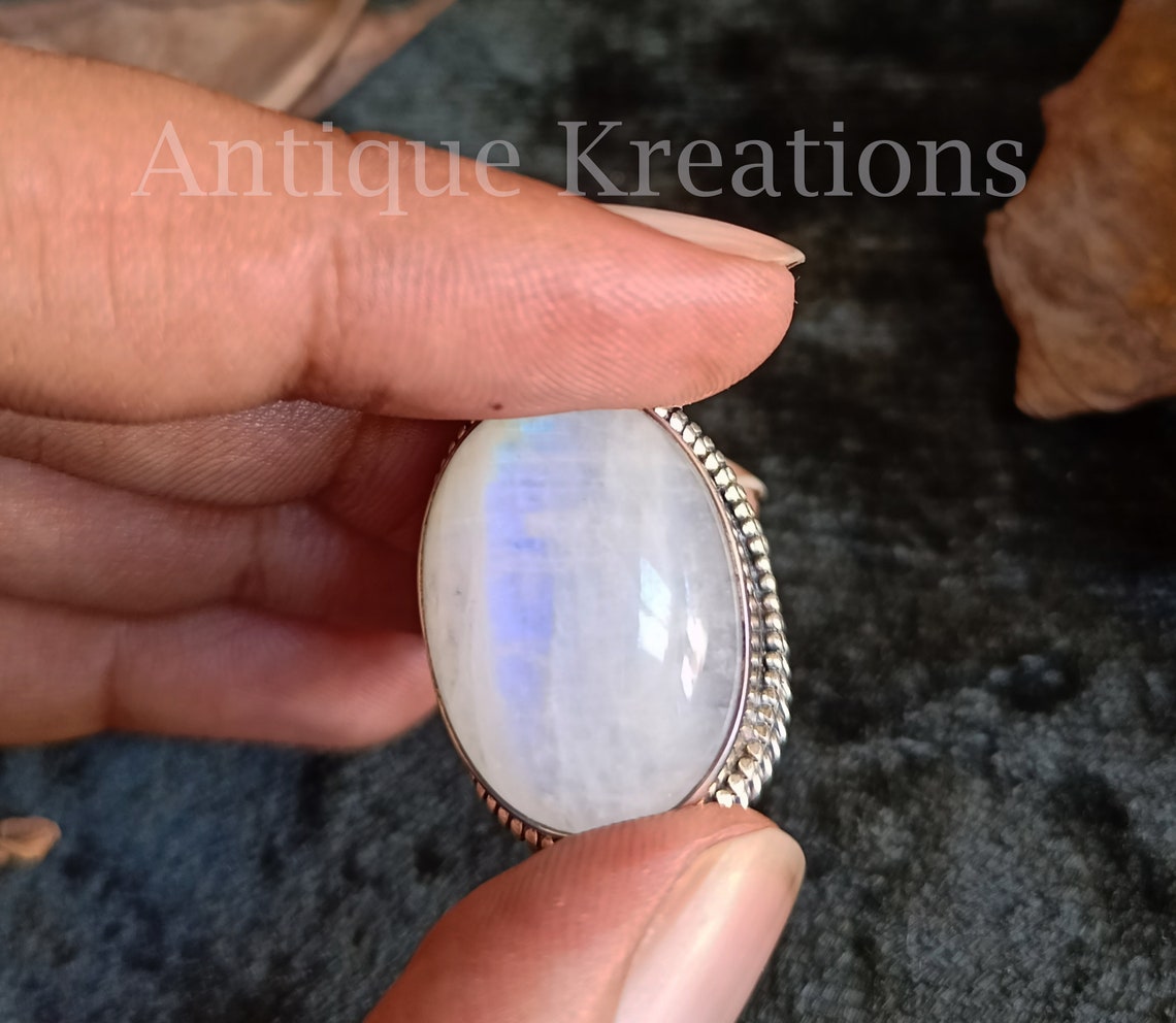 Large Moonstone Ring in Sterling Silver Rainbow Moonstone - Etsy