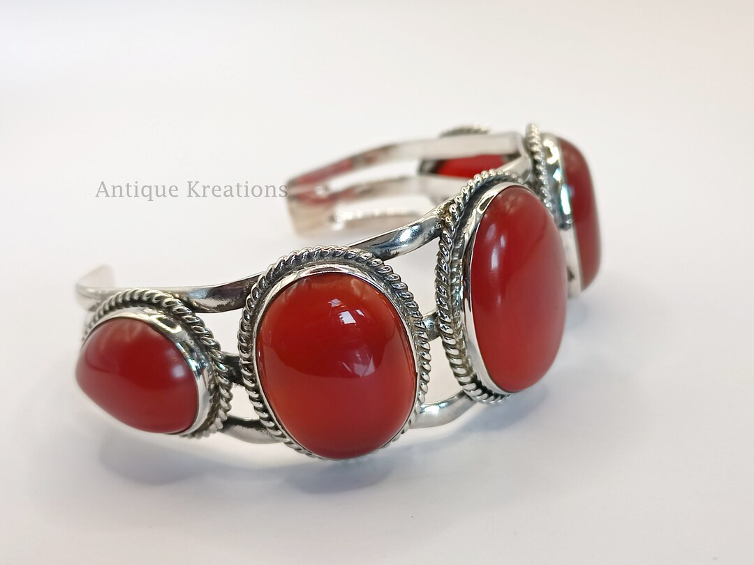 Carnelian Bracelet, Red Gemstone Bracelet, 925 Solid Silver Bracelet ...