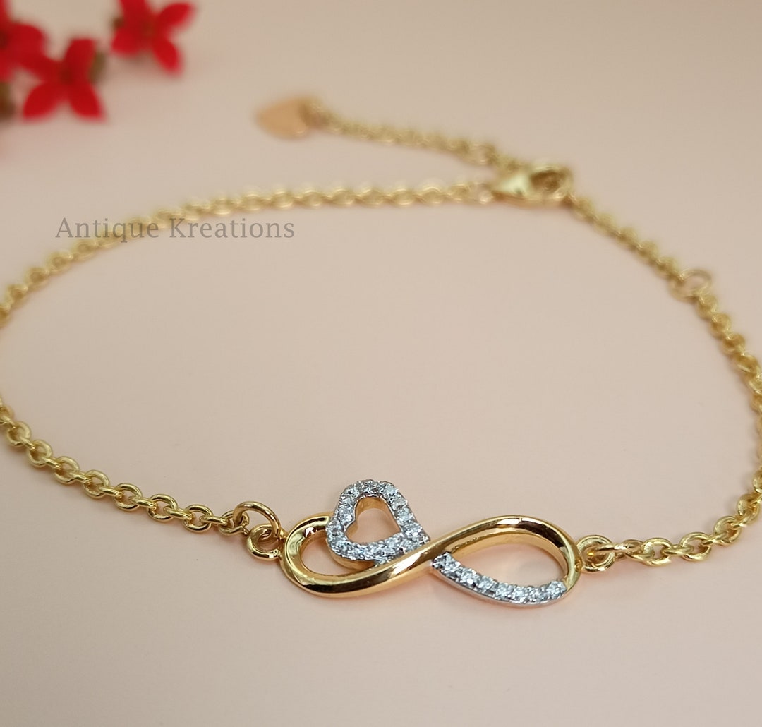 14k Gold Infinity Heart Bracelet: Moissanite Cubic Zirconia - Etsy
