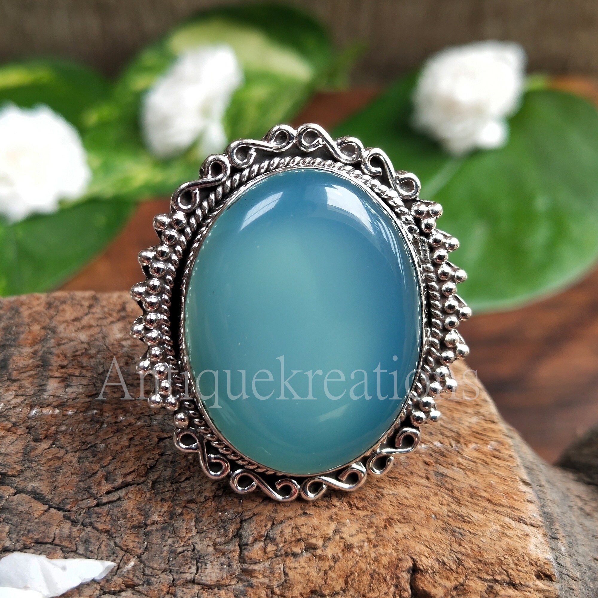 Natural Chalcedony Gemstone Ring 925 Silver Ring valentine | Etsy