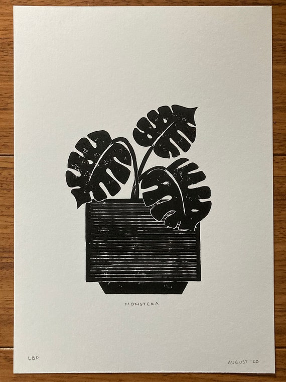Monstera linocut print | Etsy