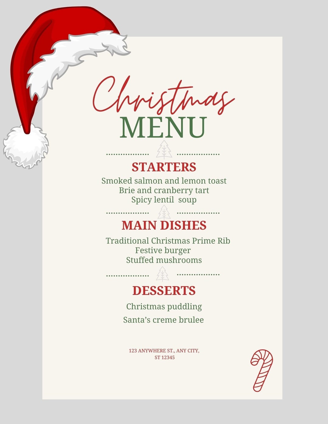 Christmas Menu Card Holiday Menu Template Printable Menu - Etsy Ireland