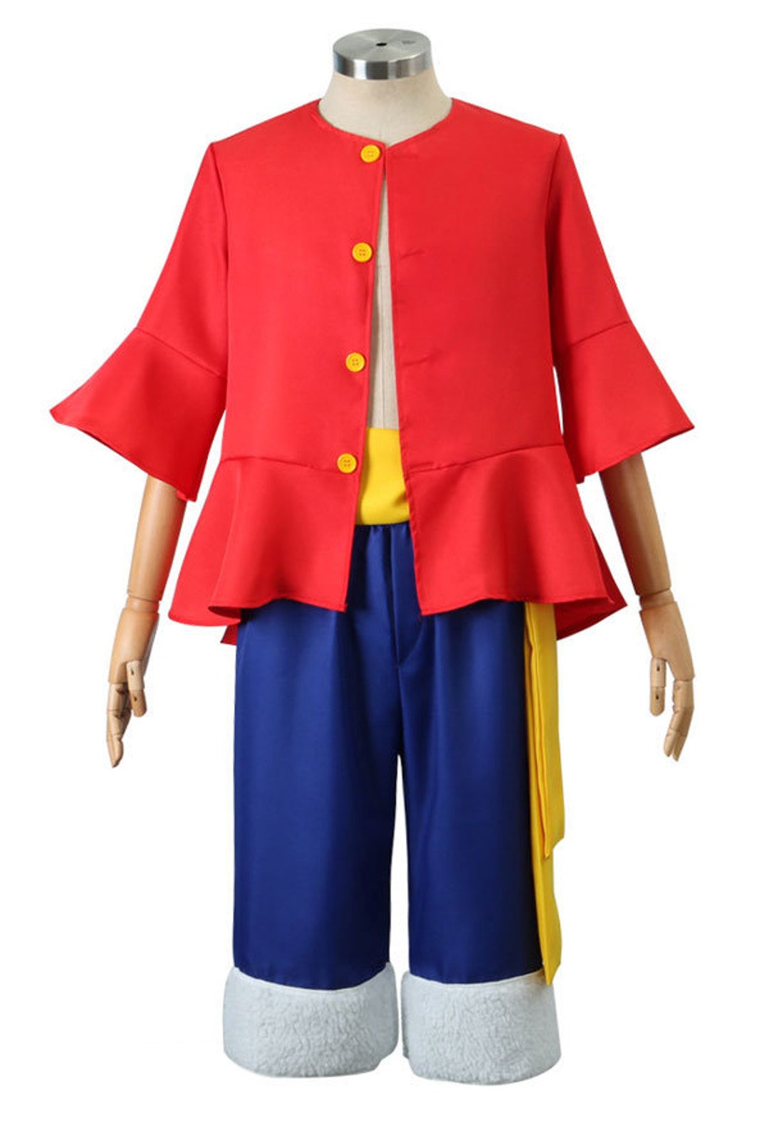 One Piece Monkey D Luffy Cosplay Costume Red Top and Blue Shorts With ...