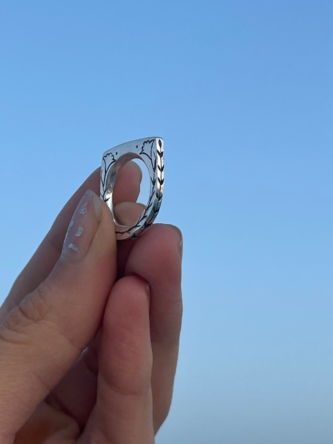 Thin Silver Signet Ring Floral Motif | Ukrainian Indigenous| Crimean ...