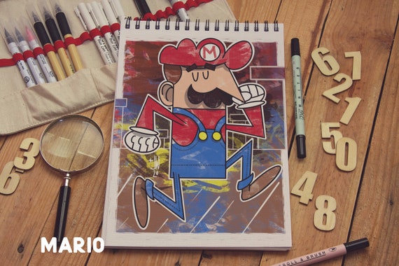 Super Mario Art Print Retro Illustration Kids Room Art | Etsy