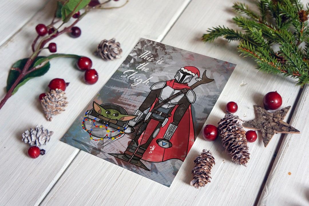 Santalorian, Printable Christmas Cards, Star Wars, Mando, Baby Yoda ...
