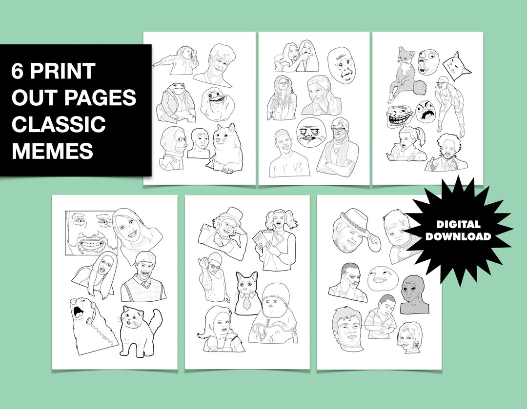 DIGITAL DOWNLOAD 6 Print Out Pages Classic Memes - Coloring - Etsy