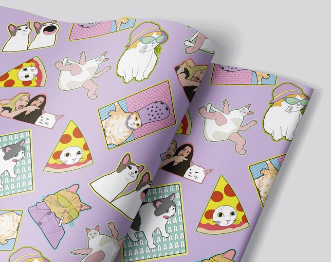 X2 Sheets Cat Meme Wrapping Paper - Funny Joke Y2K Gift Gift Wrap ...