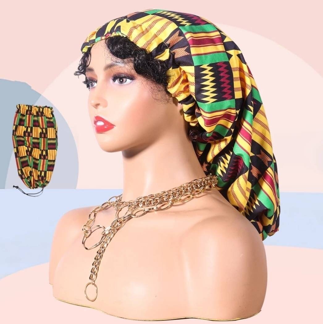 Reversible Long Silk Satin Hair Bonnet With Drawstring, Wide Elastic ...