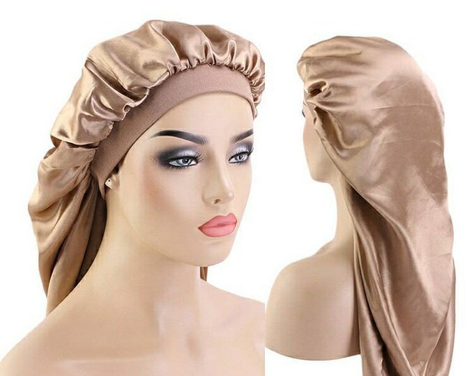 Long Satin Silky Locs, Braids Bonnet Solid Color Long Hair Bonnet ...