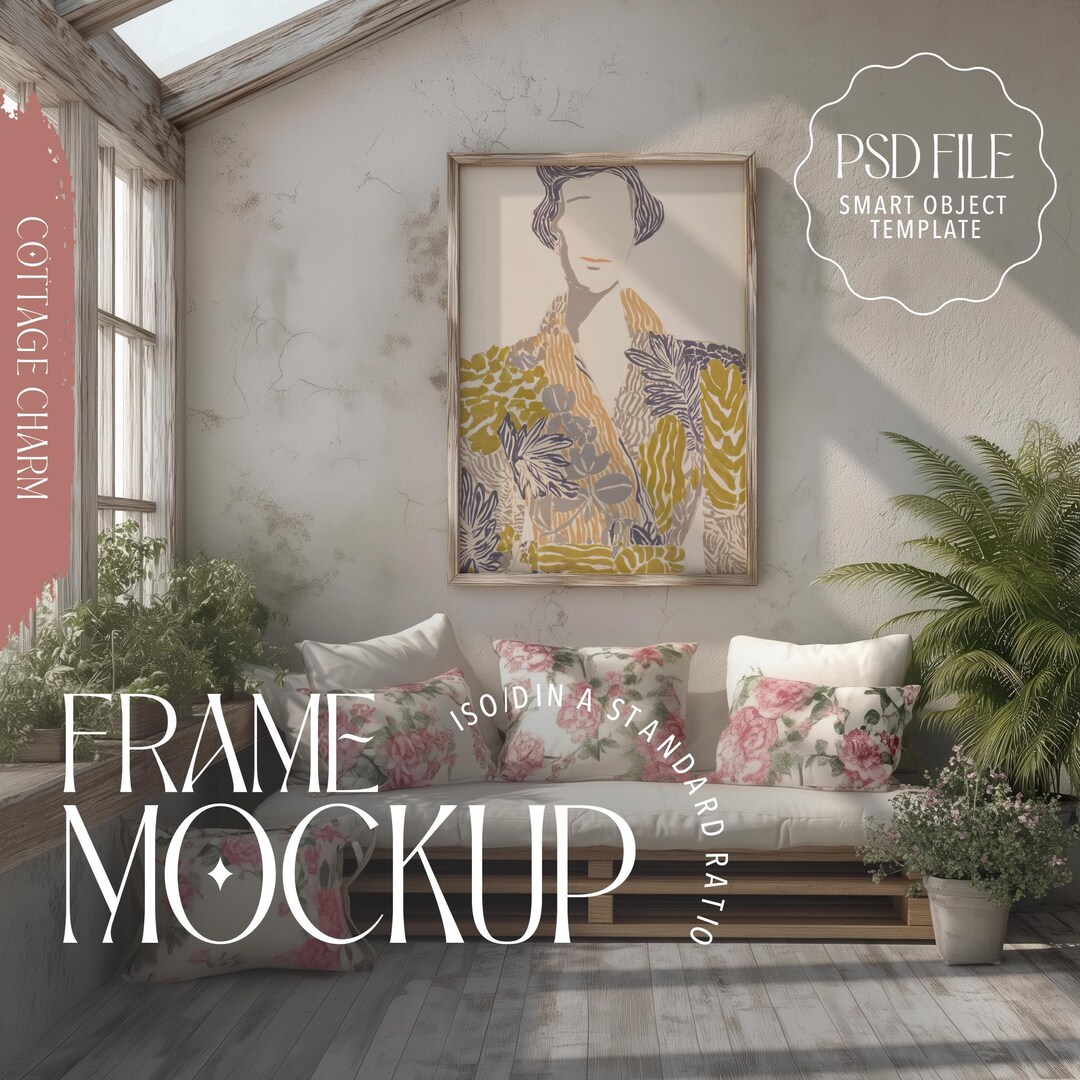Cottagecore Frame Mockup PSD – Digital Wall Art Template With Smart ...