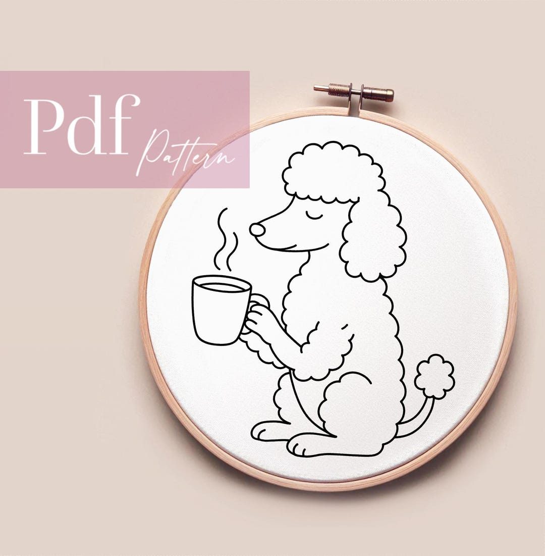 Embroidery Template "poodle With Coffee" Embroidery Pattern Embroidery ...