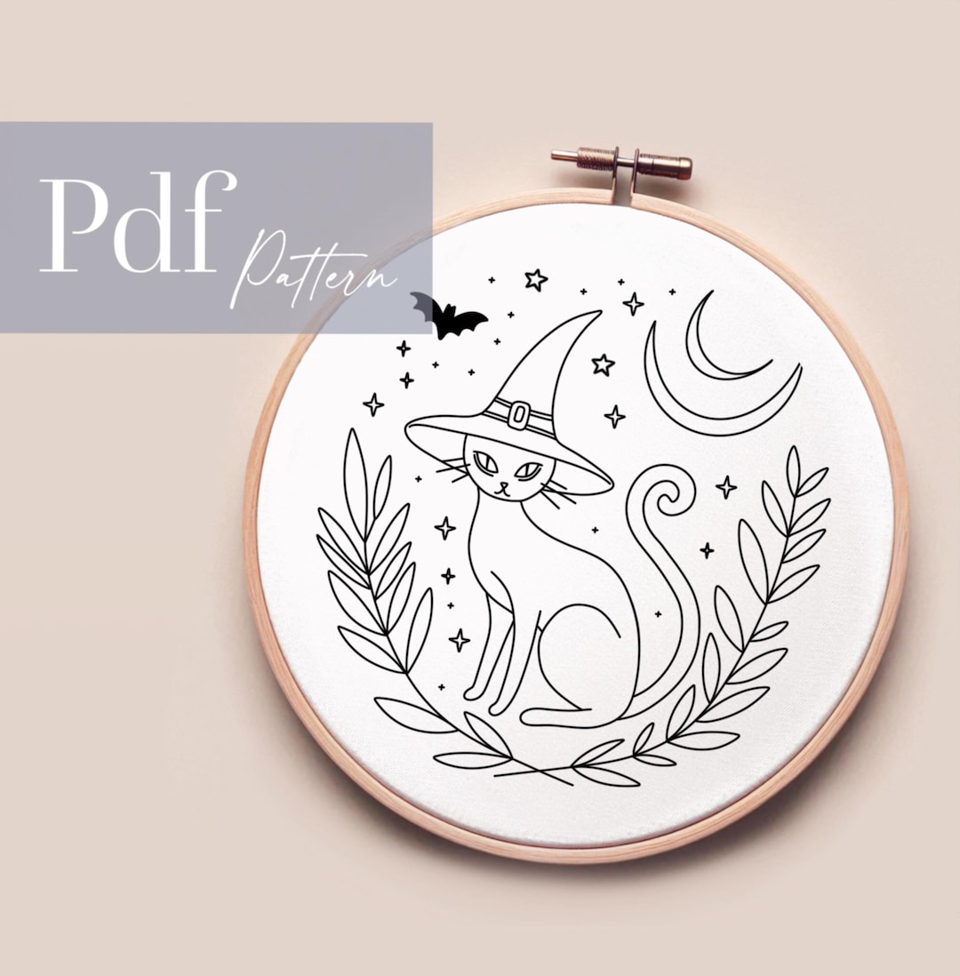 Embroidery Template cat Modern Witch Embroidery Pattern Embroidery ...