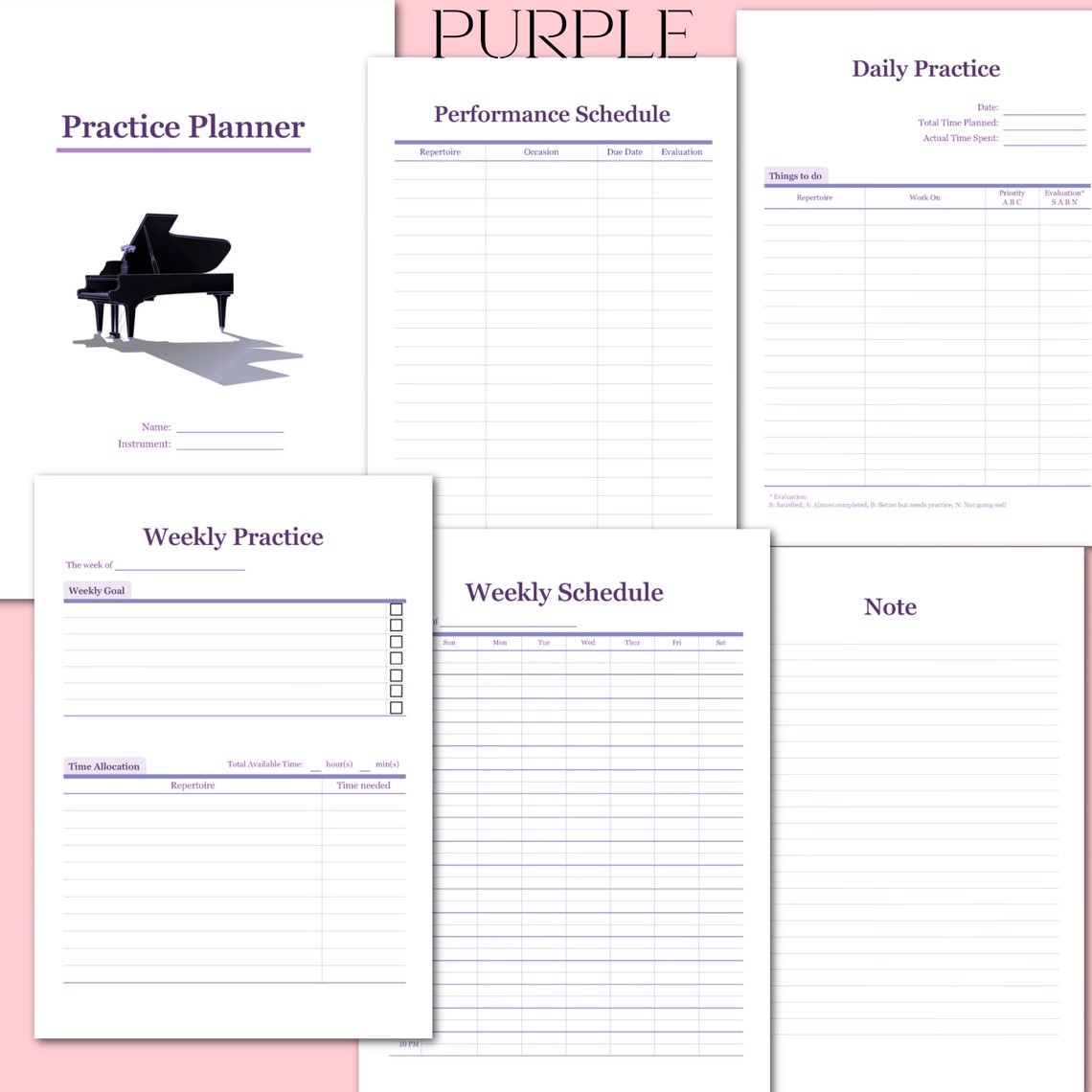 Music Practice Planner Fillable Pdf/printable Checklist/practice Sheet ...