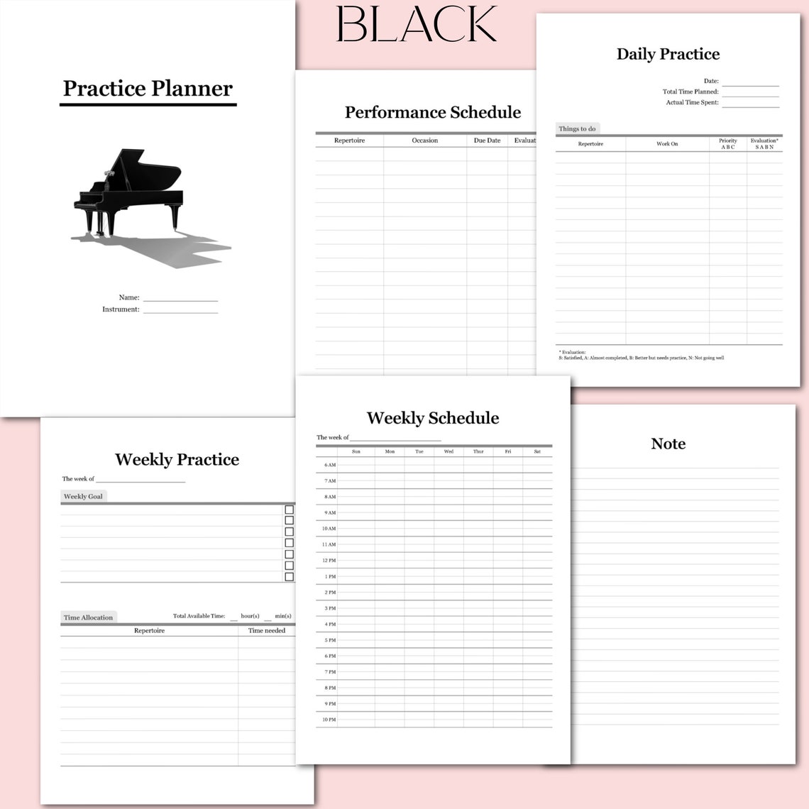 Music Practice Planner Fillable Pdf/printable Checklist/practice Sheet ...