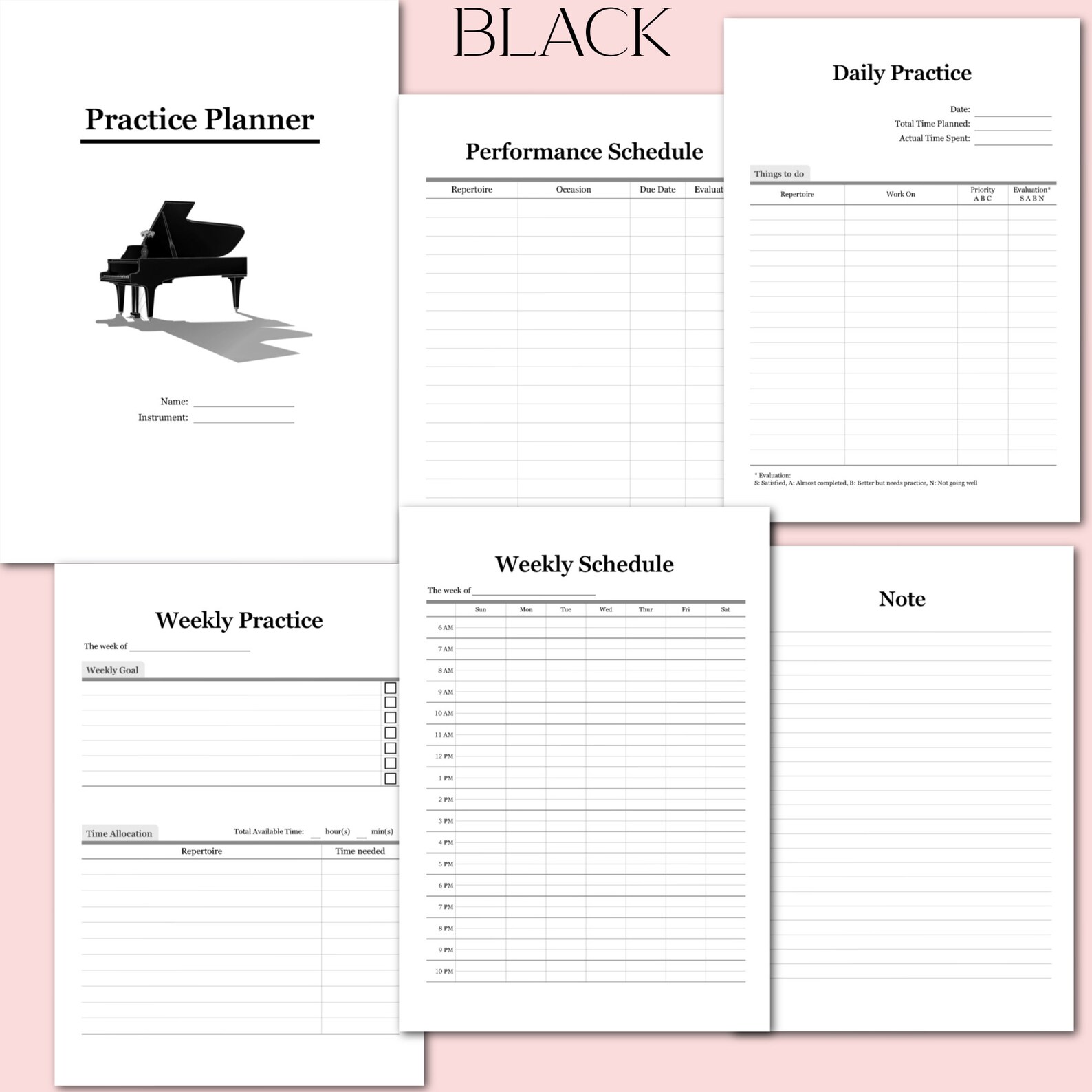 Music Practice Planner Fillable Pdf/printable Checklist/practice Sheet ...