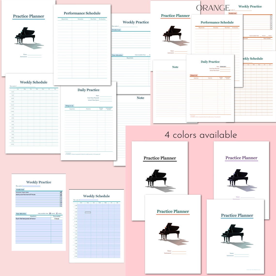 Music Practice Planner Fillable Pdf/printable Checklist/practice Sheet ...