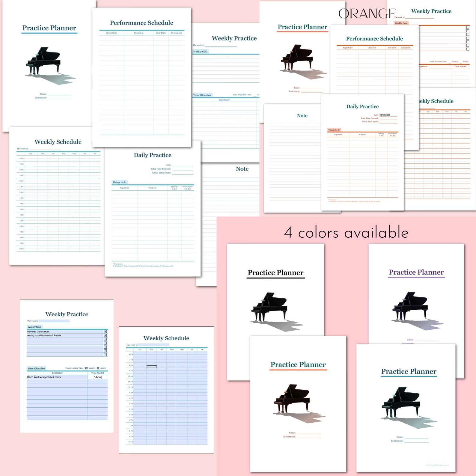 Music Practice Planner Fillable Pdf/printable Checklist/practice Sheet ...