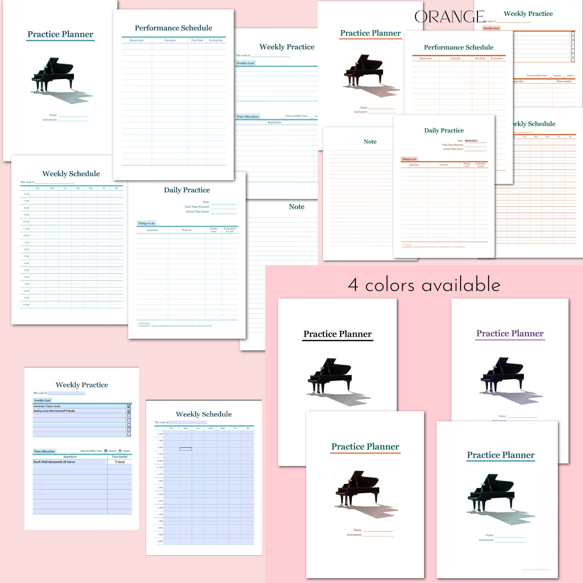 Music Practice Planner Fillable Pdf/printable Checklist/practice Sheet ...