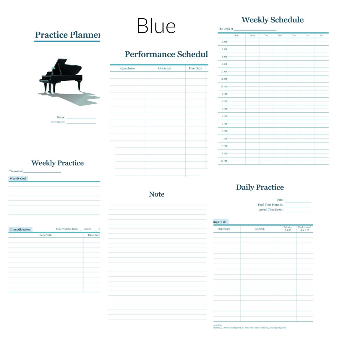 Music Practice Planner Fillable Pdf/printable Checklist/practice Sheet ...