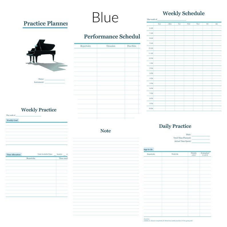 Music Practice Planner Fillable Pdf/printable Checklist/practice Sheet ...