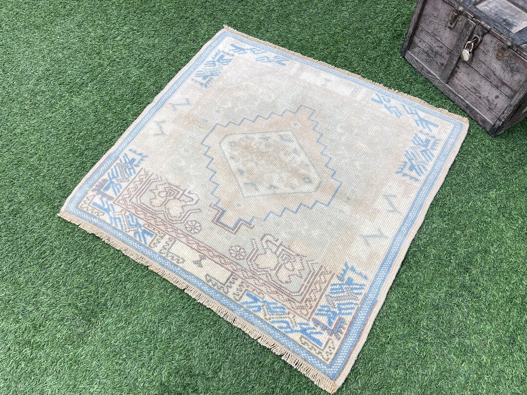 2'6x2'4 Ft, Vintage Handmade Square Area Rug, Low Pile Oushak Rugs ...