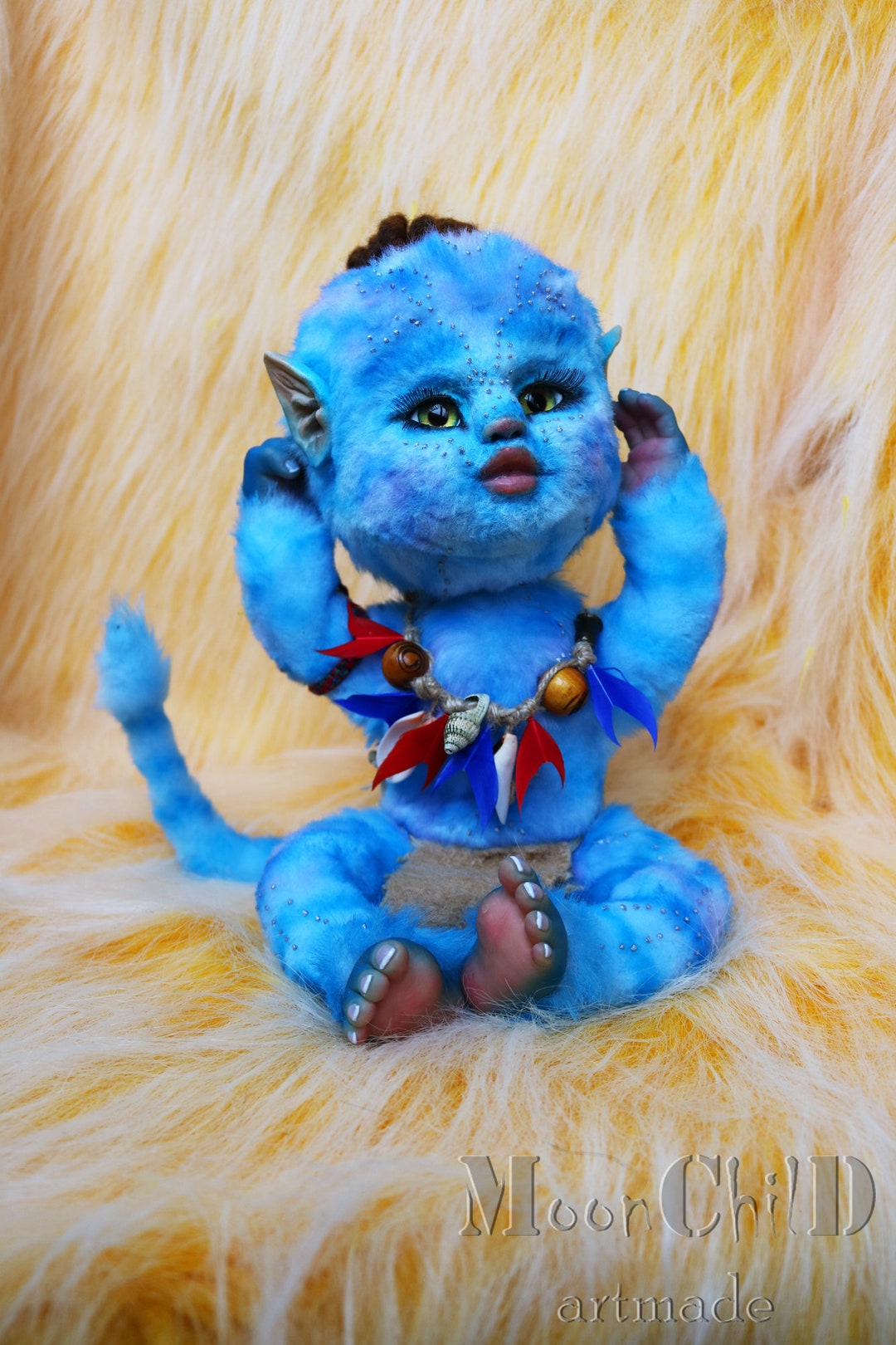 Made to Order 35 Cm 13,5' Blue Baby Artdoll, Fantasy Art Doll, Stuffed ...