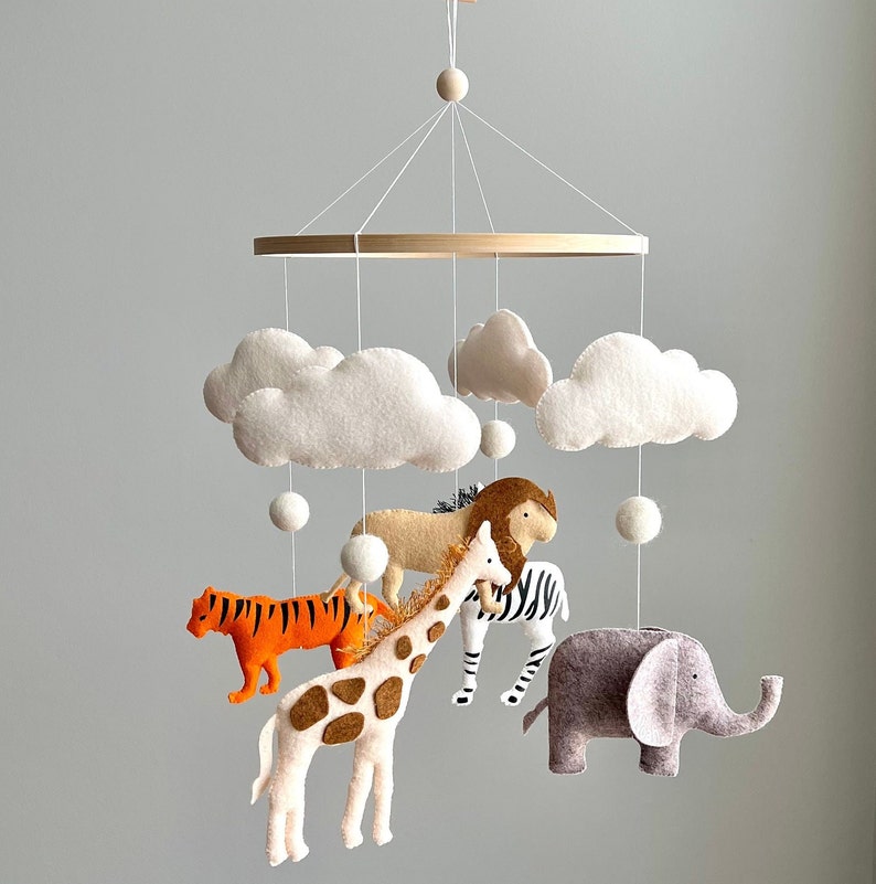 Safari Baby Mobile: Felt Animals, Neutral Nursery Decor - Etsy