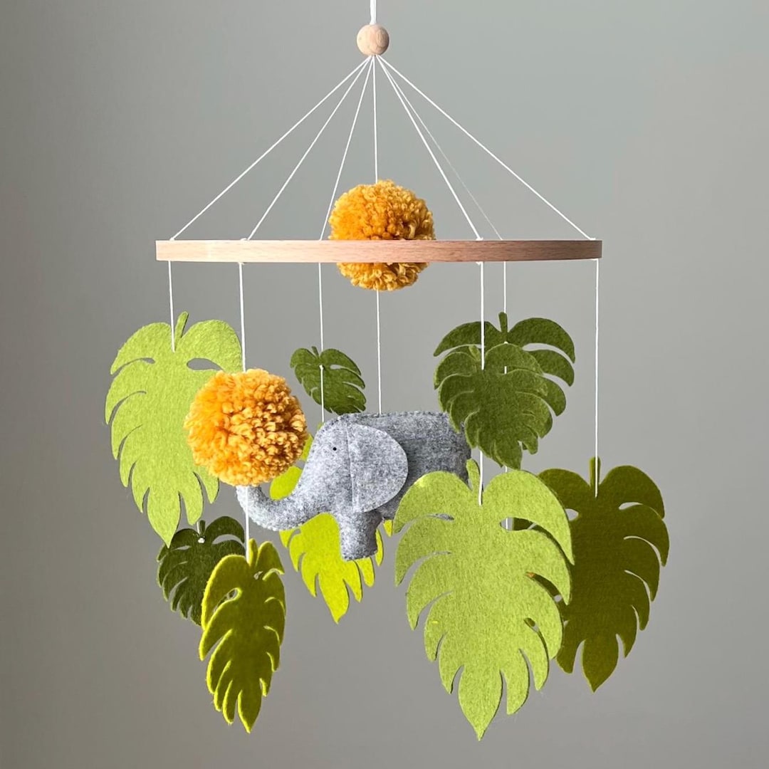 Felt Elephant Baby Mobile, Jungle Safari, Tropical Nursery Decor - Etsy