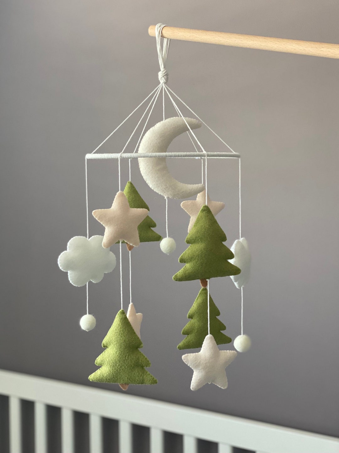 Baby Mobile Woodland,neutral Baby Mobile,felt Mobile,forest Theme ...