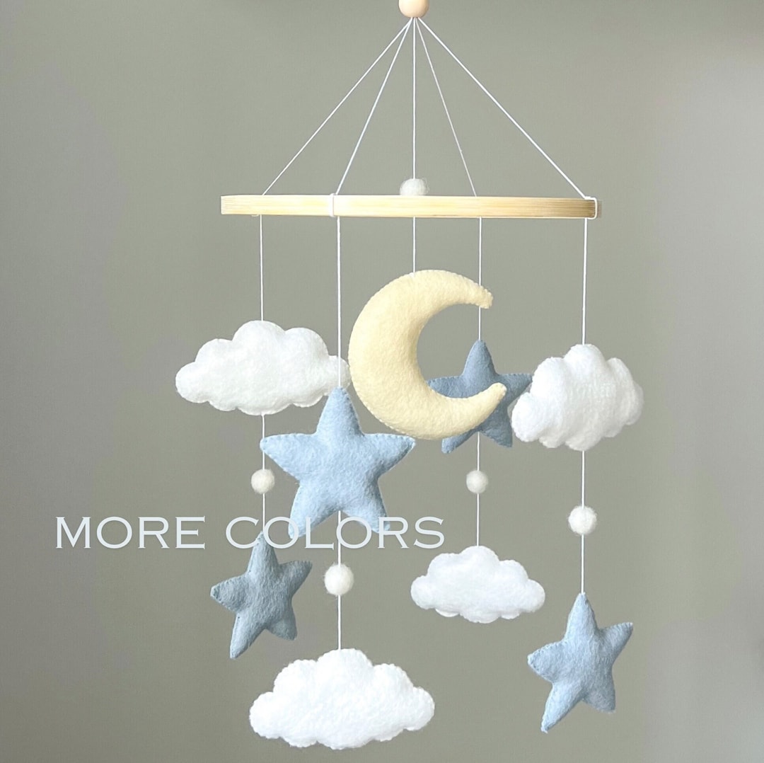 Moon and Stars Felt Baby Mobile, Pastel Nursery Decor - Etsy