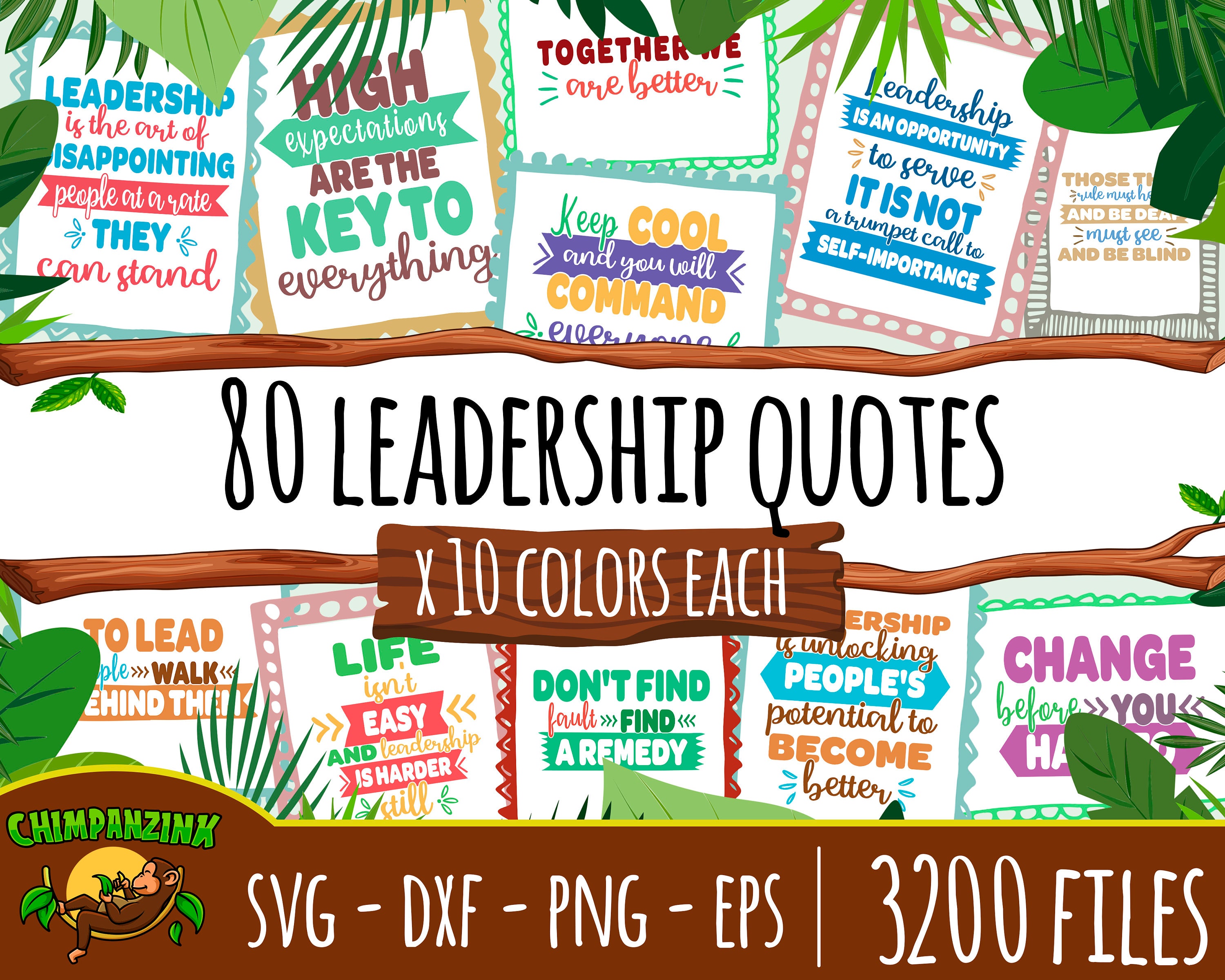 LEADERSHIP Design Bundle - 3200 Unique Files (80 Quotes X 10 Colors X 4 ...