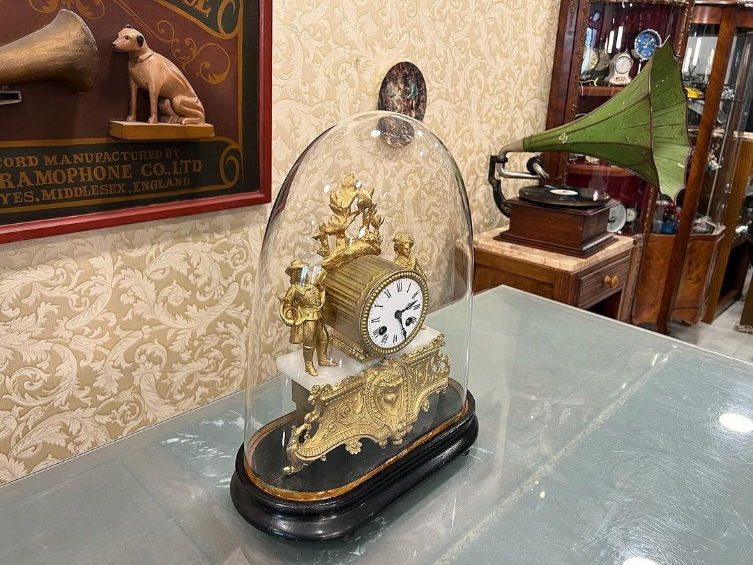 Antique French 1890s Glass-domed Marquetry Fireplace Clock - Perfect ...