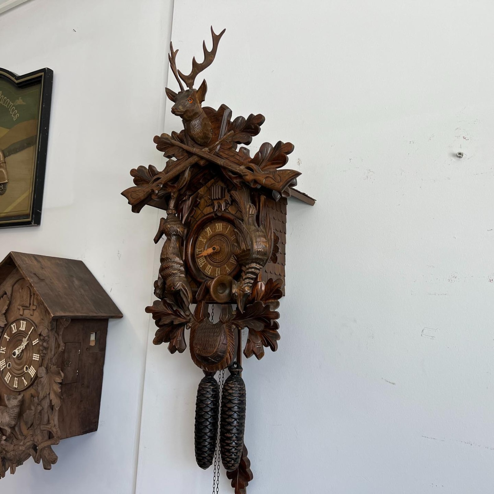 Antique 80cm German Hunter Cuckoo Clock | Carved Black Forest Chalet ...