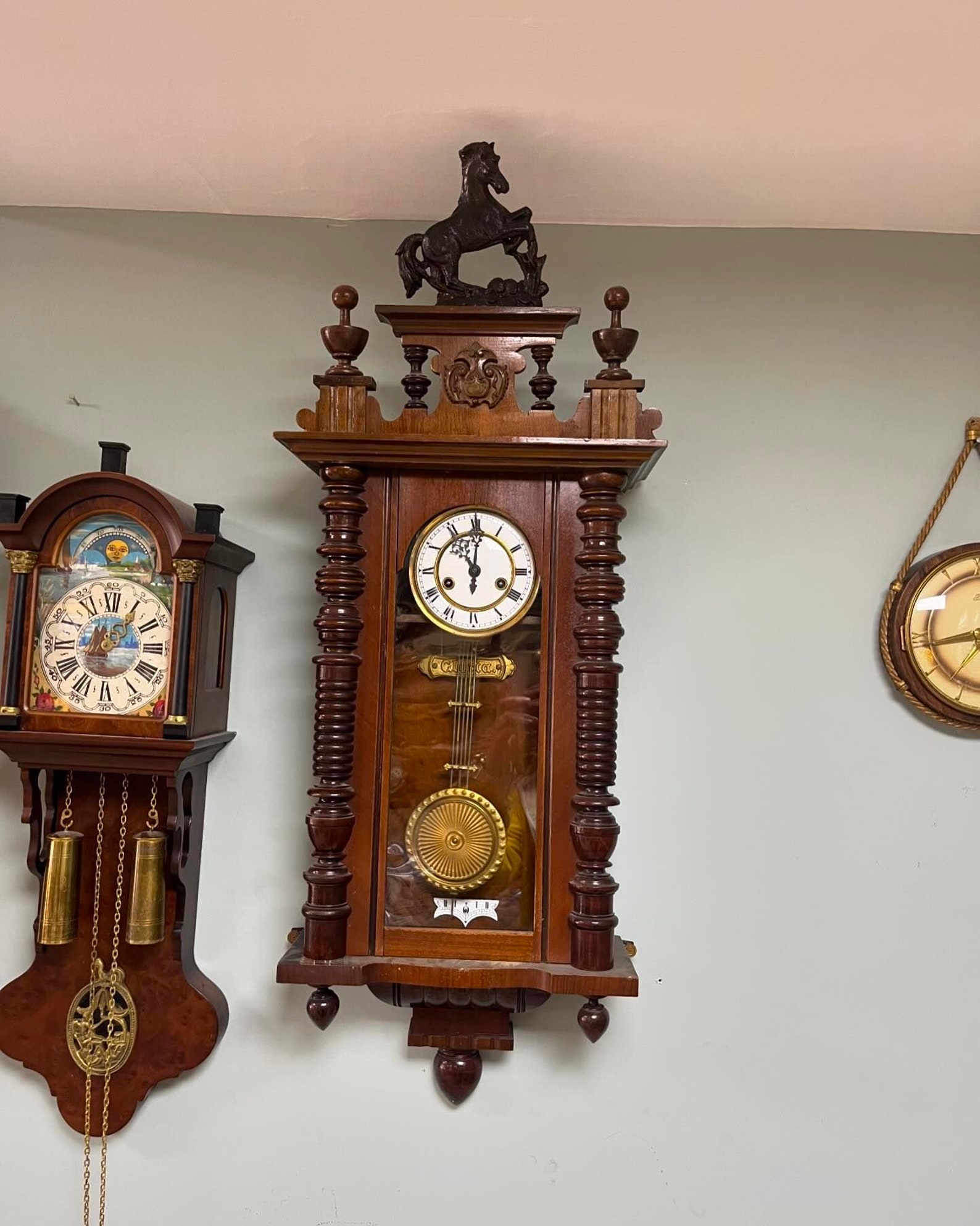 Antique German Wall Clock With Chain Wind and Gong Chime | 80x27 Cm ...