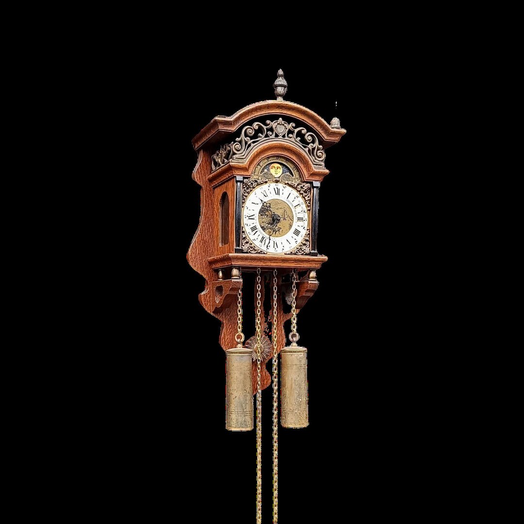 Antique Dutch Moon Phase Clock | 1950s | Brass Embellishments | Fully ...