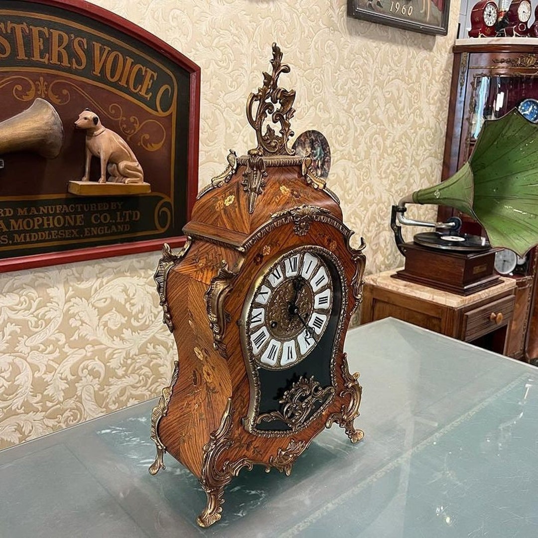 Antique French 1890s Marquetry Fireplace Clock - High Condition ...